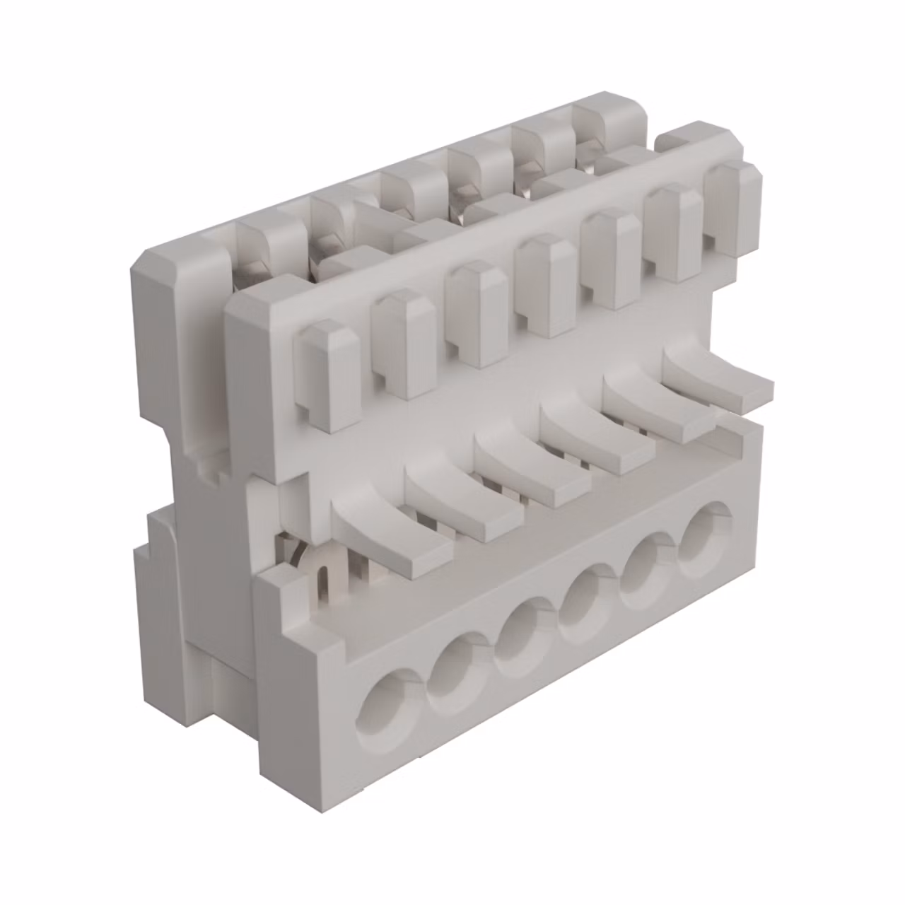 Appli-Mate RAST 2.5 Female Connector, 2.50mm Pitch, 6 Circuits, All Position Keys, Open Endwalls, Polarizing Rib Between Circuit 2 & 3 for sale