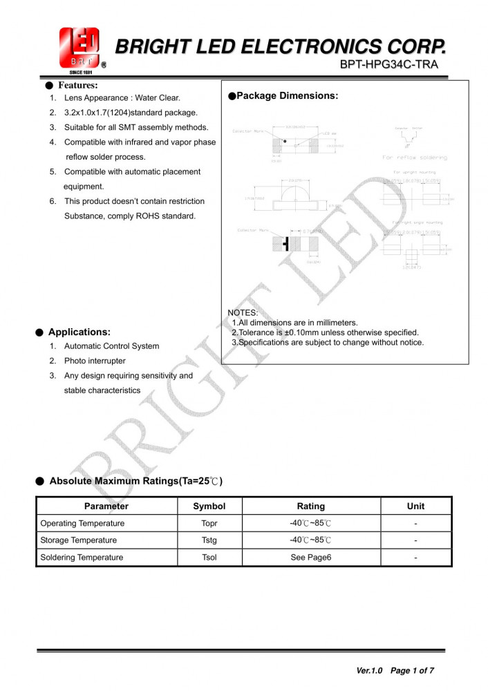 BPT-HPG34C-TRA datasheet page 1