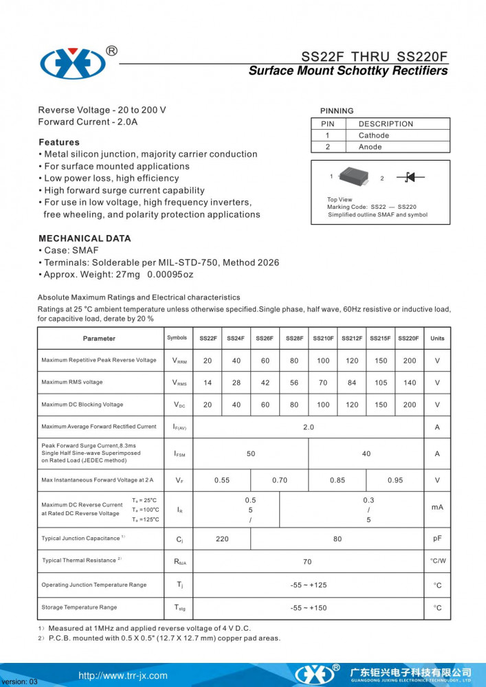 JUXING SS220F datasheet page 1