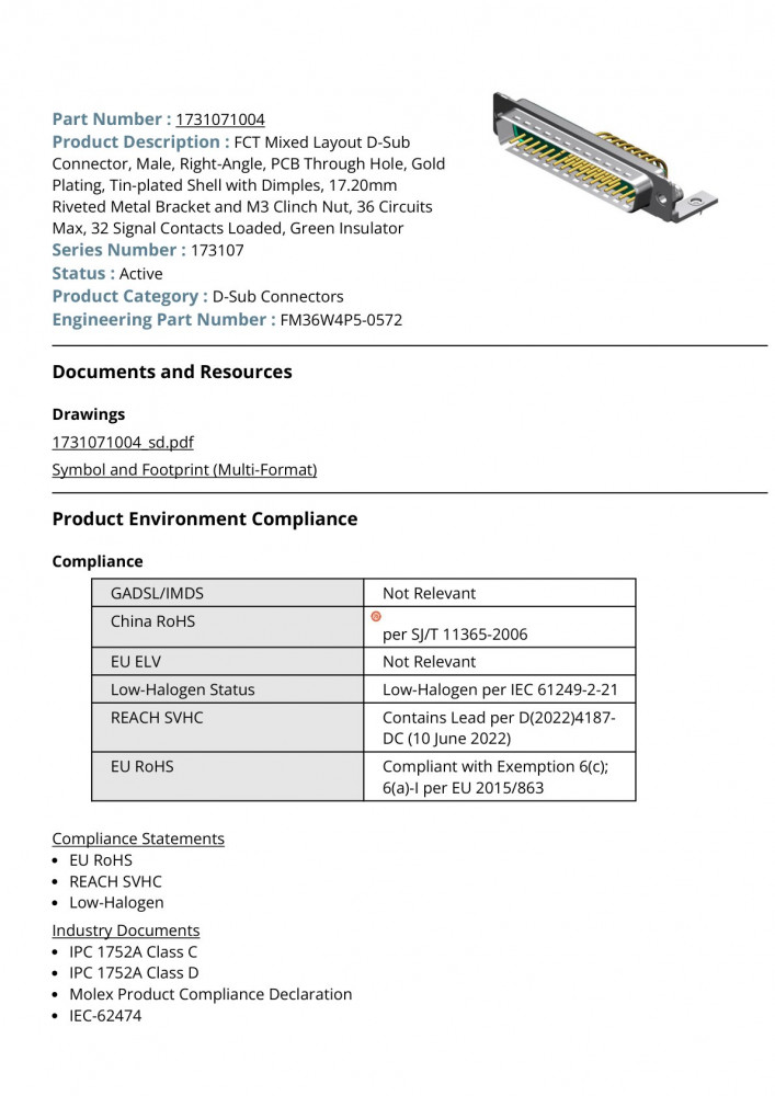 MOLEX 1731071004 technical drawing preview, page 1