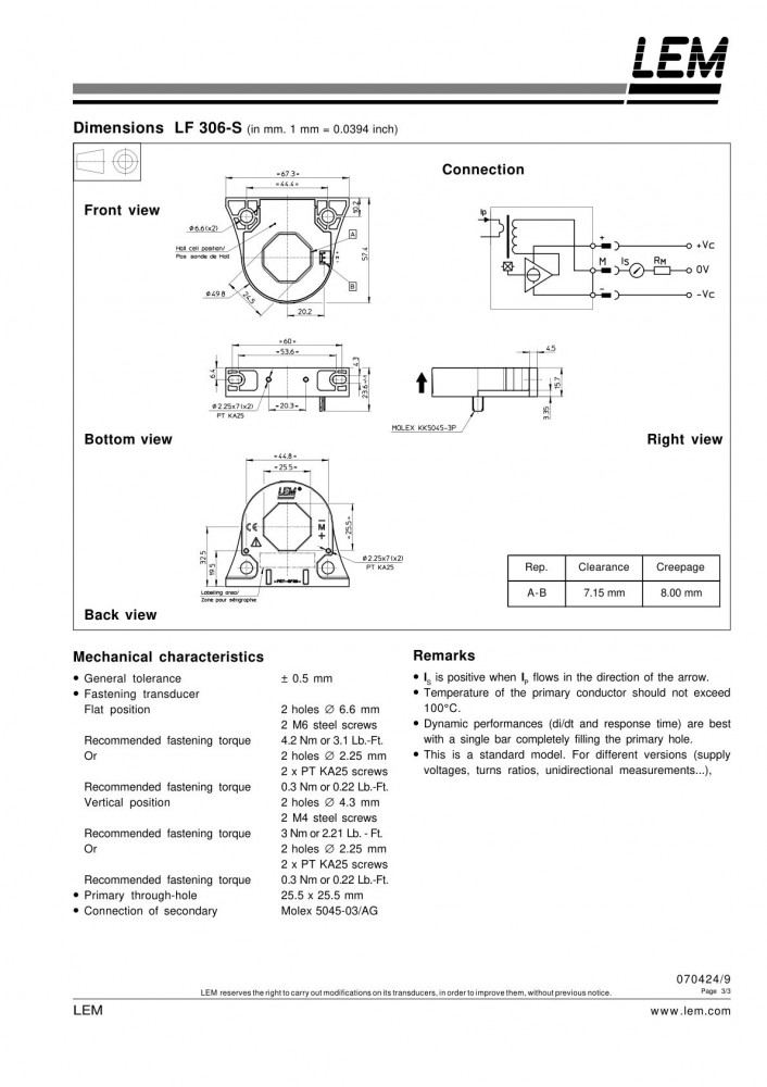 LEM LF 306-S technical document page 3