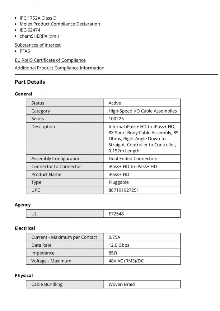 MOLEX MiniSAS HD cable assembly specification page 2