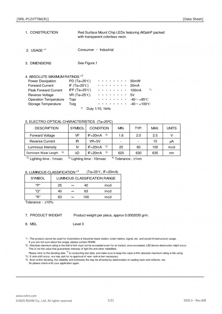 SML-P12VTT86RQ technical document page 3