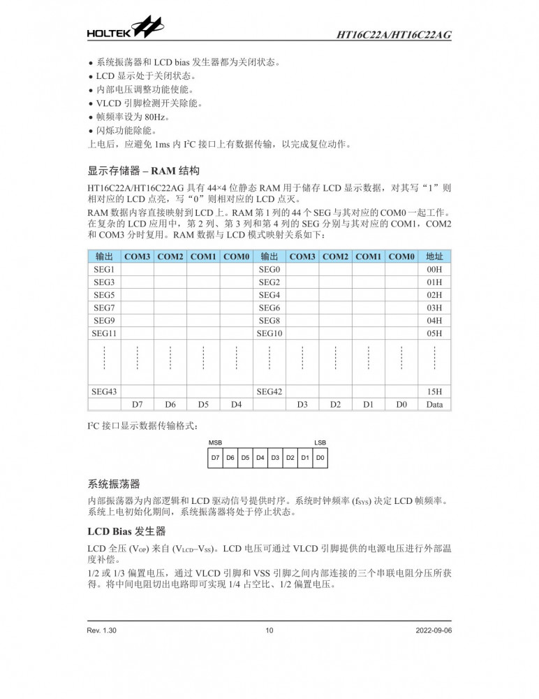 HT16C22A datasheet page 10