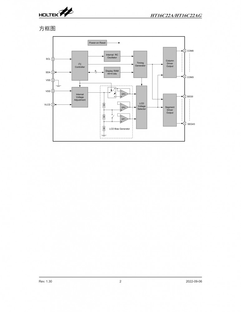 HT16C22A datasheet page 2