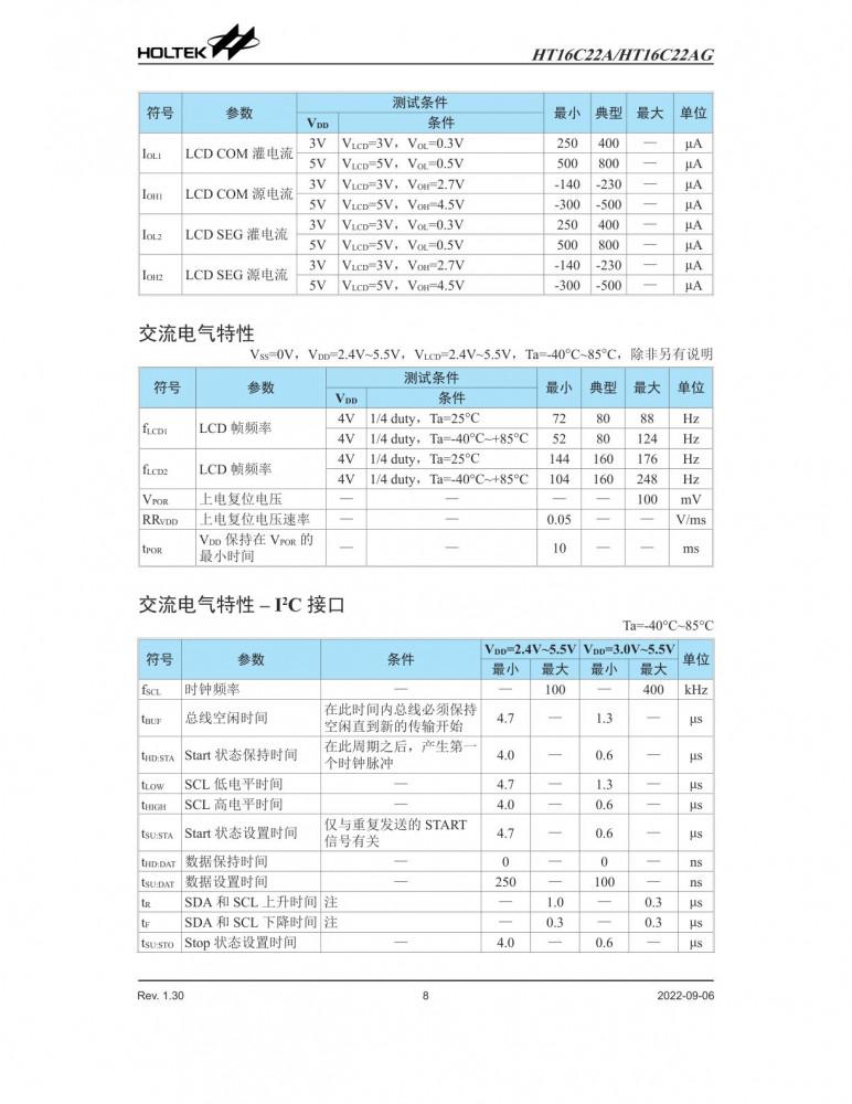 HT16C22A datasheet page 8