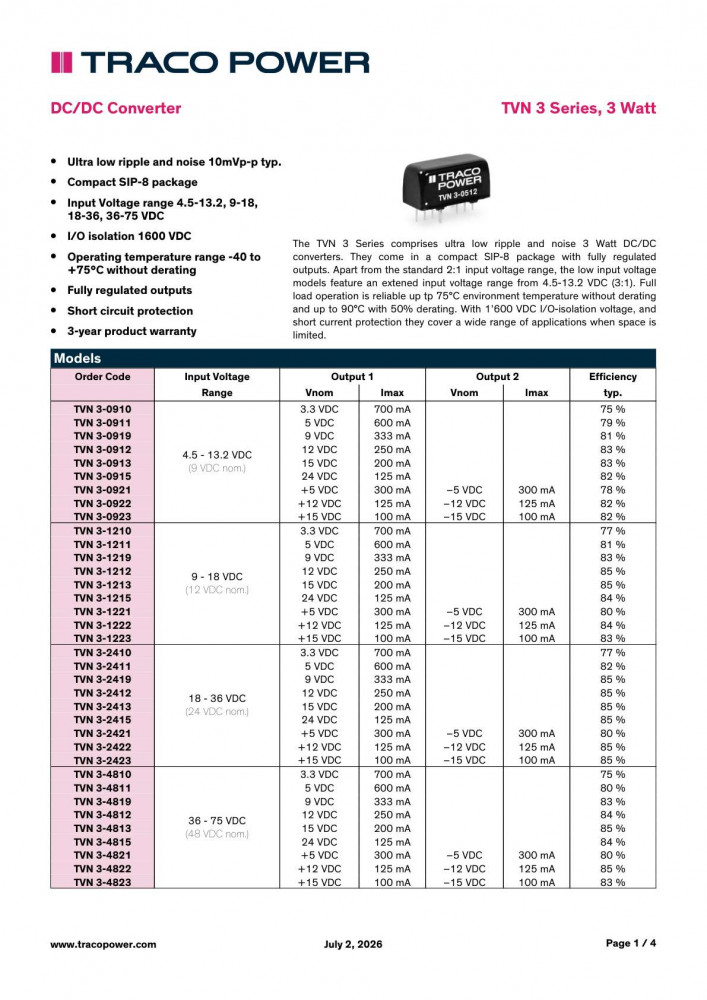 TVN 3 series datasheet preview, page 1
