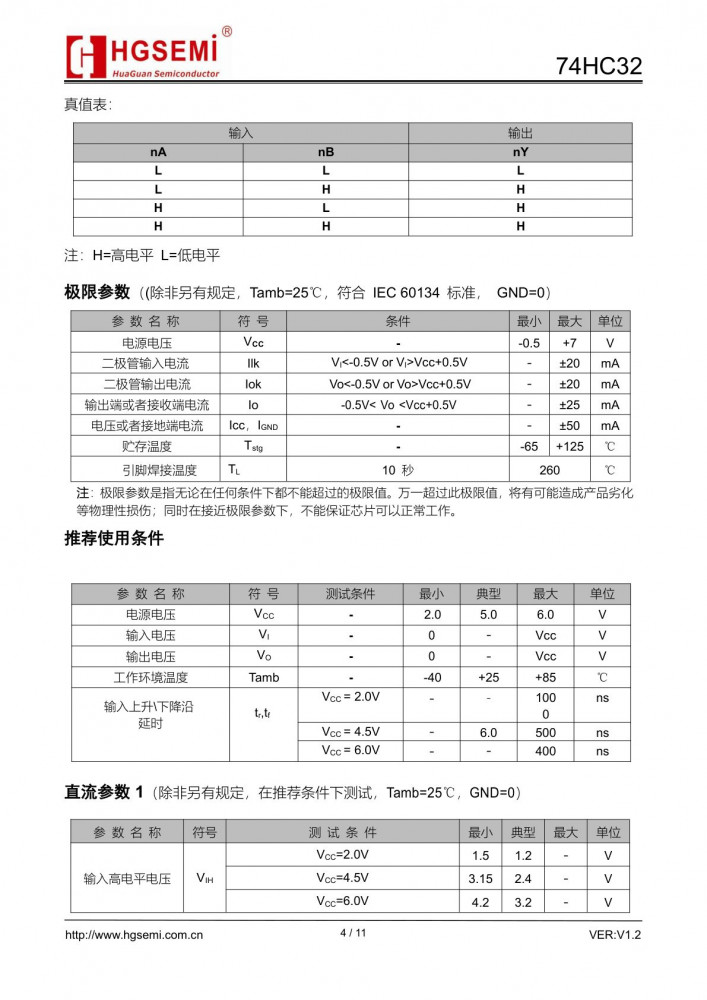 74HC32N datasheet page 4