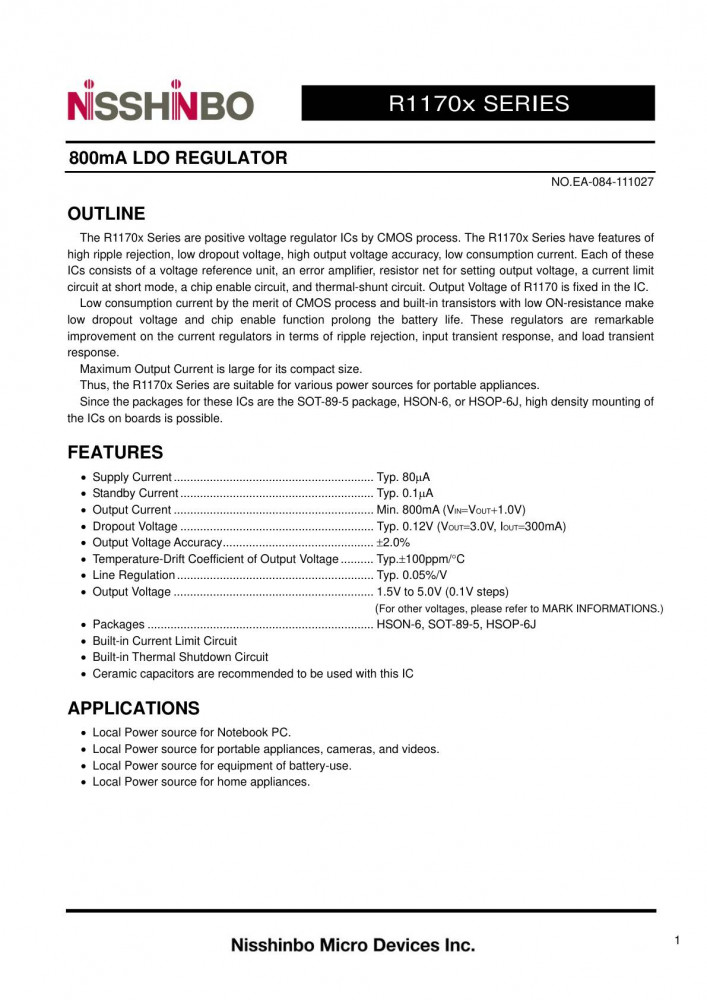 R1170 datasheet page 1