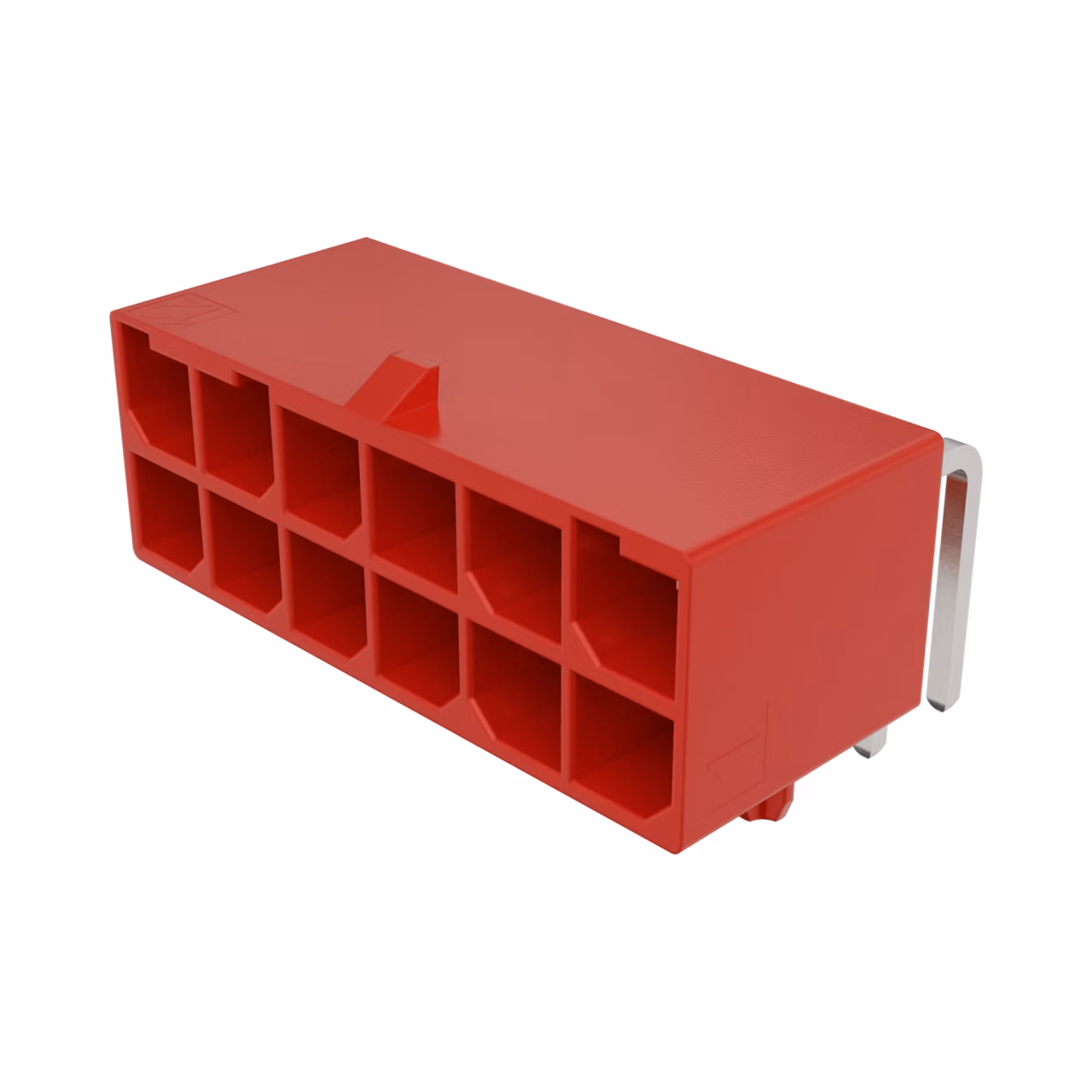Mega-Fit ColorLock Right-Angle Header, 5.70mm Pitch, Through Hole, Dual Row, 12 Circuits, Matte Tin (Sn) Plating, 3.60mm Tail Length, Glow-Wire Capable, Tray, Red for sale