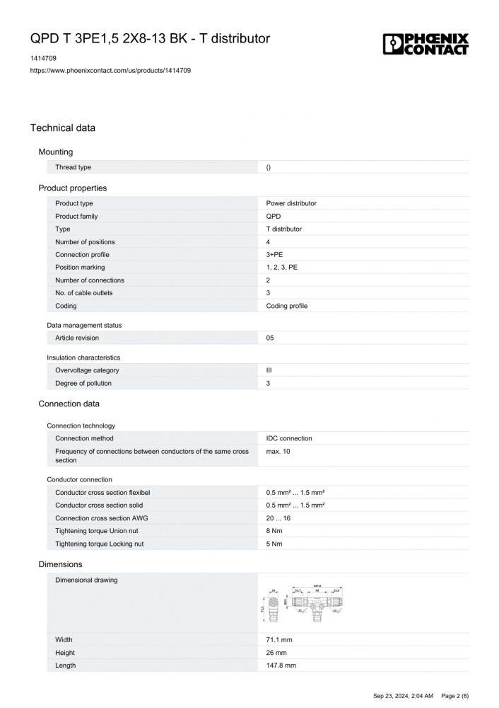 Phoenix Contact 1414709 technical document page 2