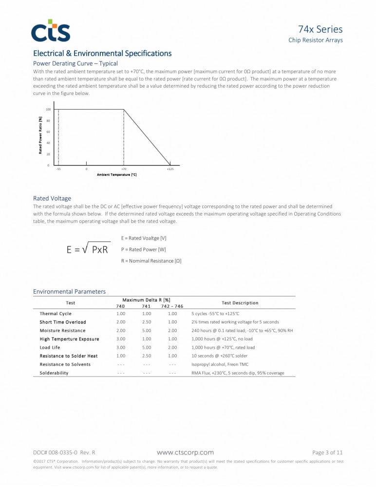 CTS 74x resistor array datasheet page 3