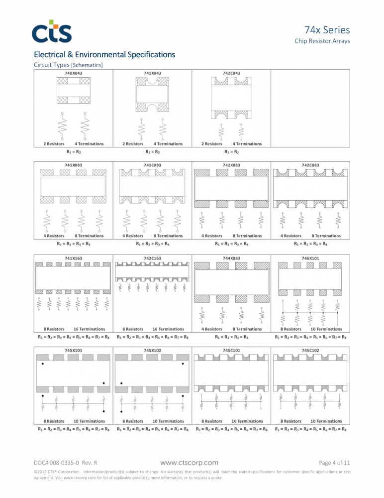 CTS 74x resistor array datasheet page 4