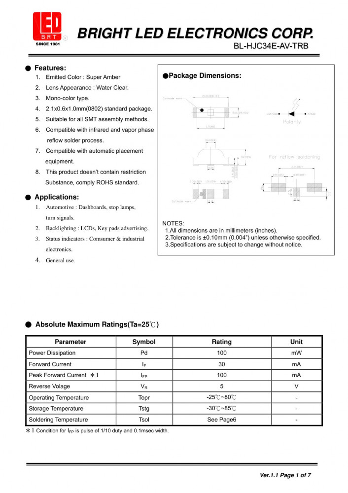 BL-HJC34E-AV-TRB datasheet page 1