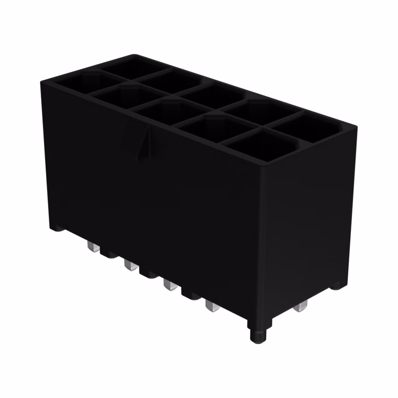 Mega-Fit Slim Vertical Header without Crush Pegs, 5.70mm Pitch, Through Hole, Dual Row, 10 Circuits, Matte Tin (Sn) Plating, 2.93mm Tail Length, Glow-Wire Capable, Tape and Reel, Black for sale