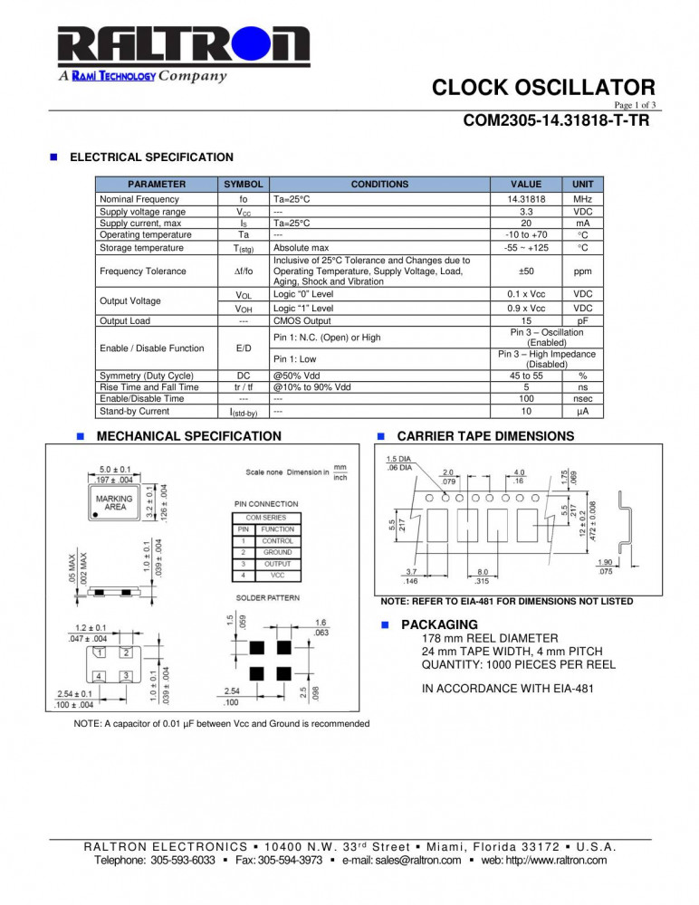 COM2305-14.31818-T-TR datasheet page 1
