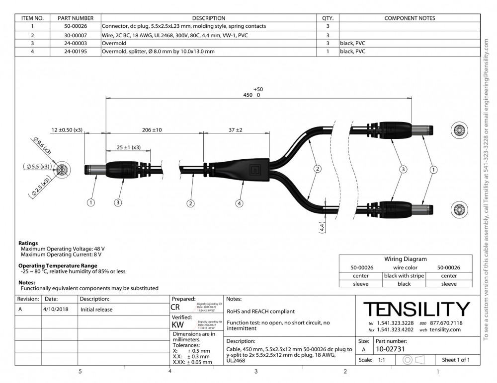 Tensility International 10-02731 cable assembly drawing