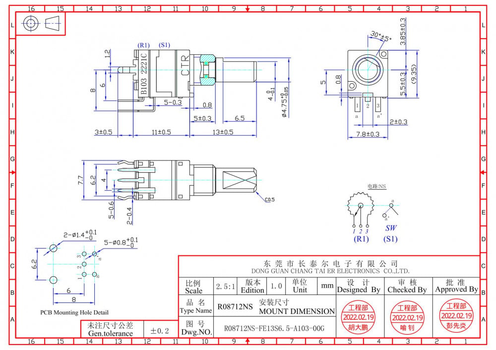 CTR R08712NS-FE13S6.5-A103-00G mechanical drawing