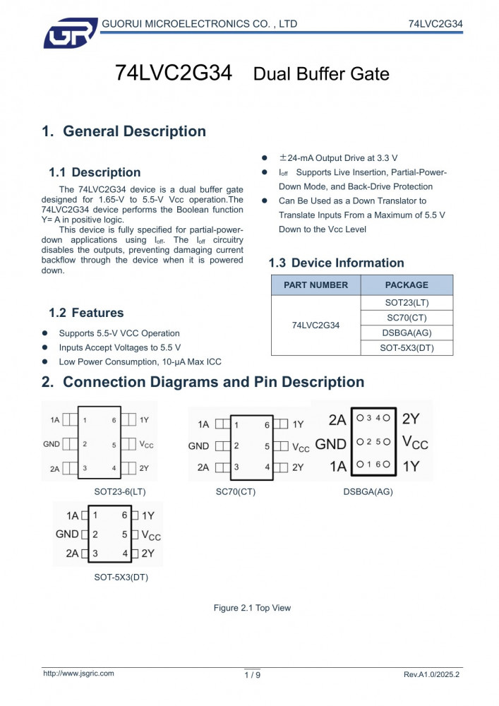 74LVC2G34 technical document page 1