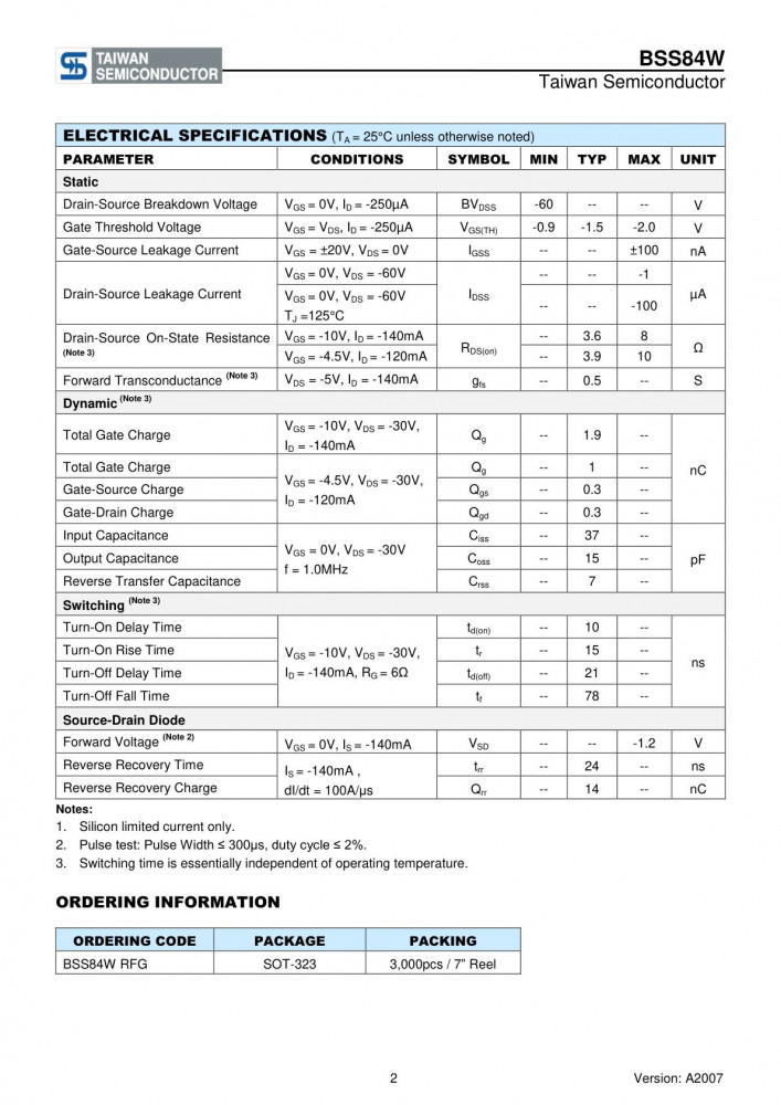 BSS84W datasheet page 2
