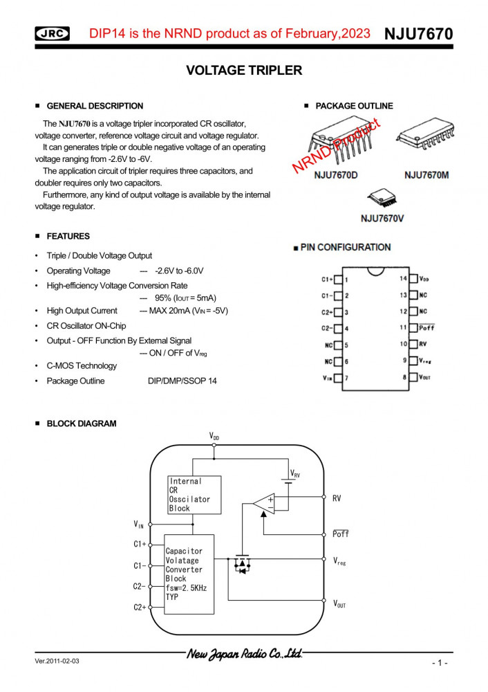 NJU7670 datasheet page 1