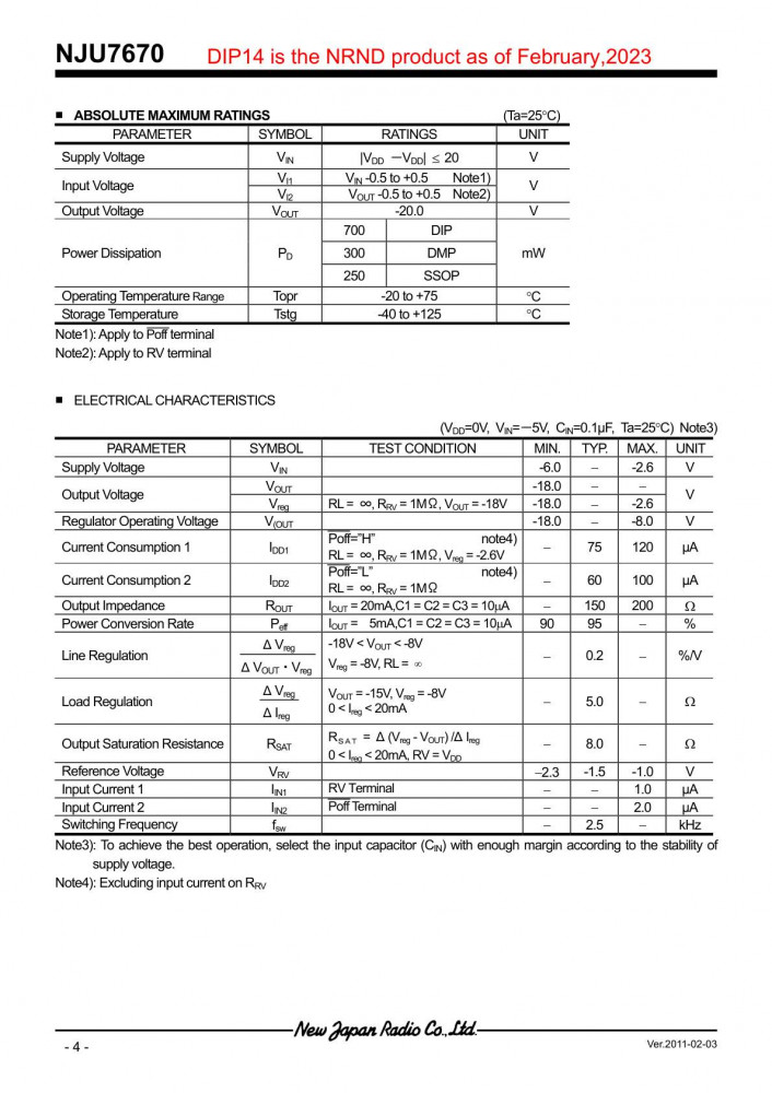 NJU7670 datasheet page 4