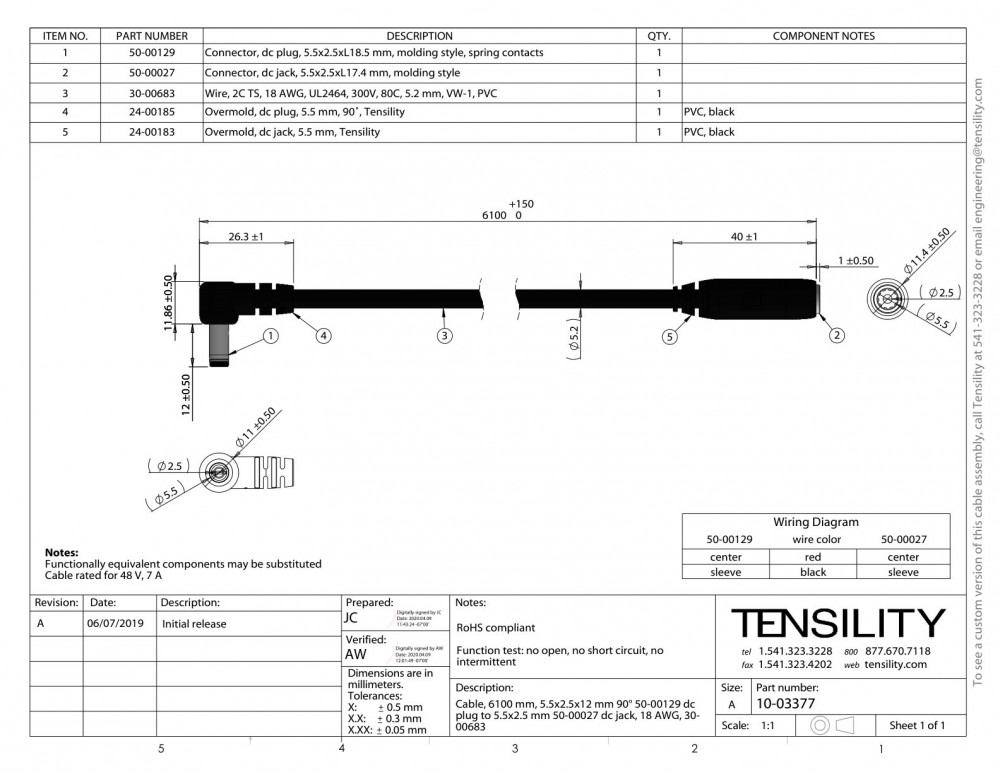 Tensility 10-03377 cable assembly drawing
