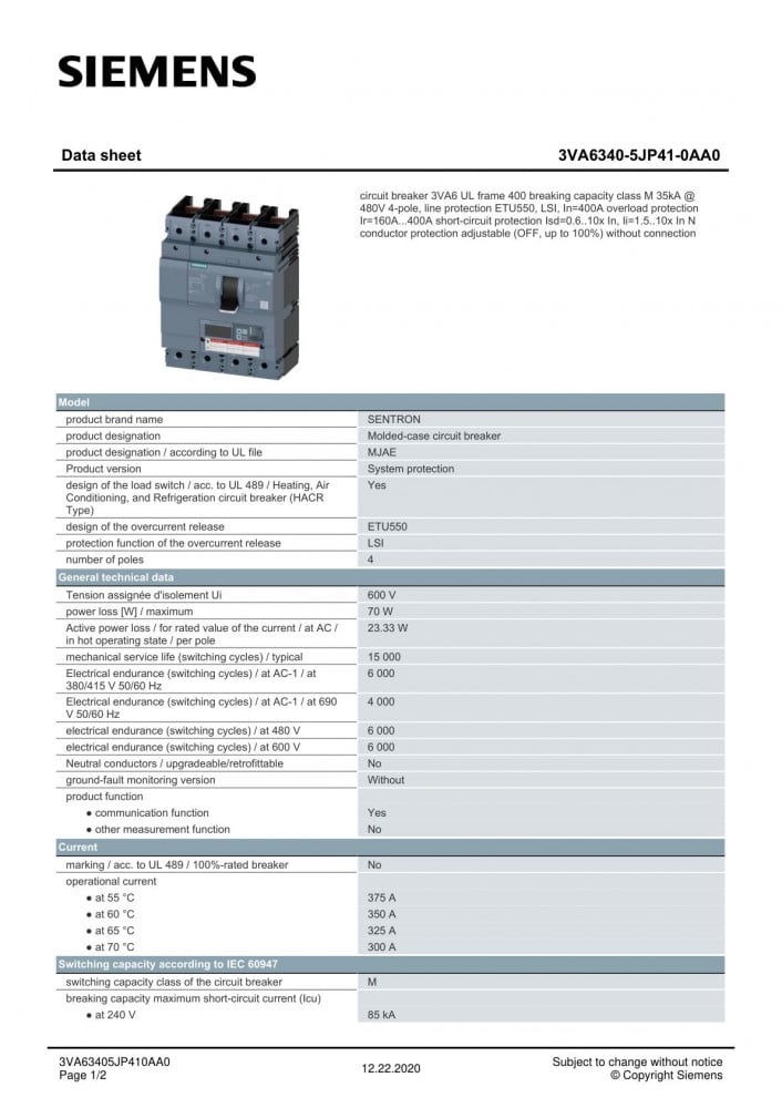 SIEMENS 3VA6340-5JP41-0AA0 document page 1