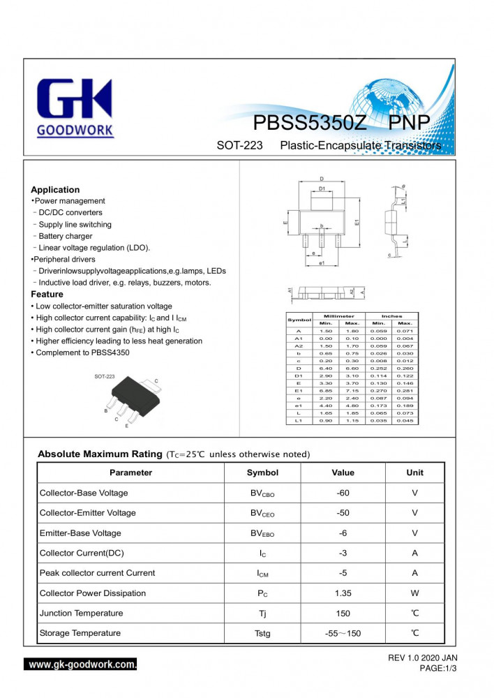 PBSS5350Z-GK datasheet page 1