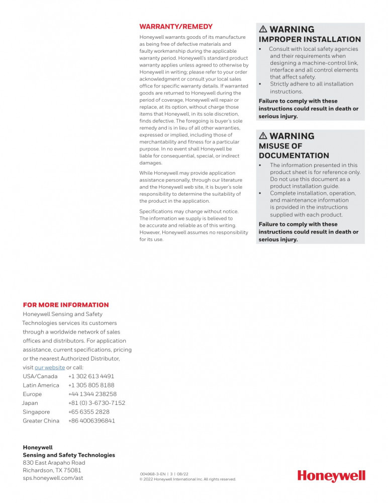 Honeywell SX Series document page 8