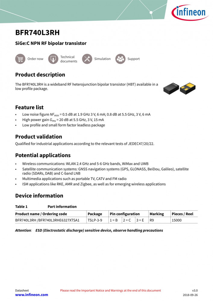 BFR740L3RH datasheet page 1