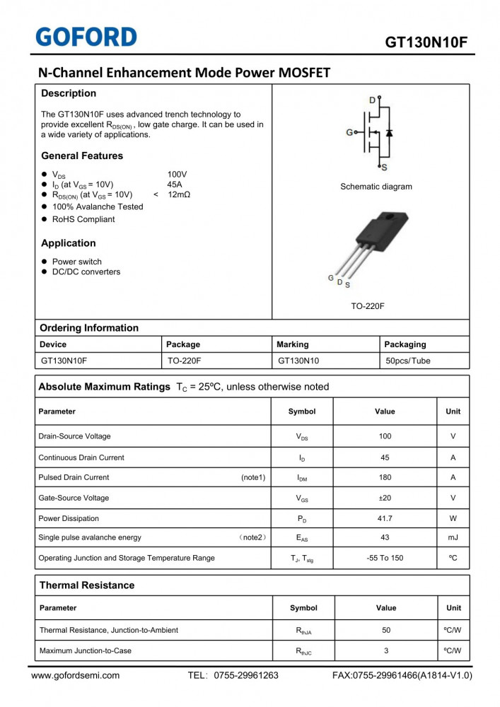GT130N10F datasheet page 1