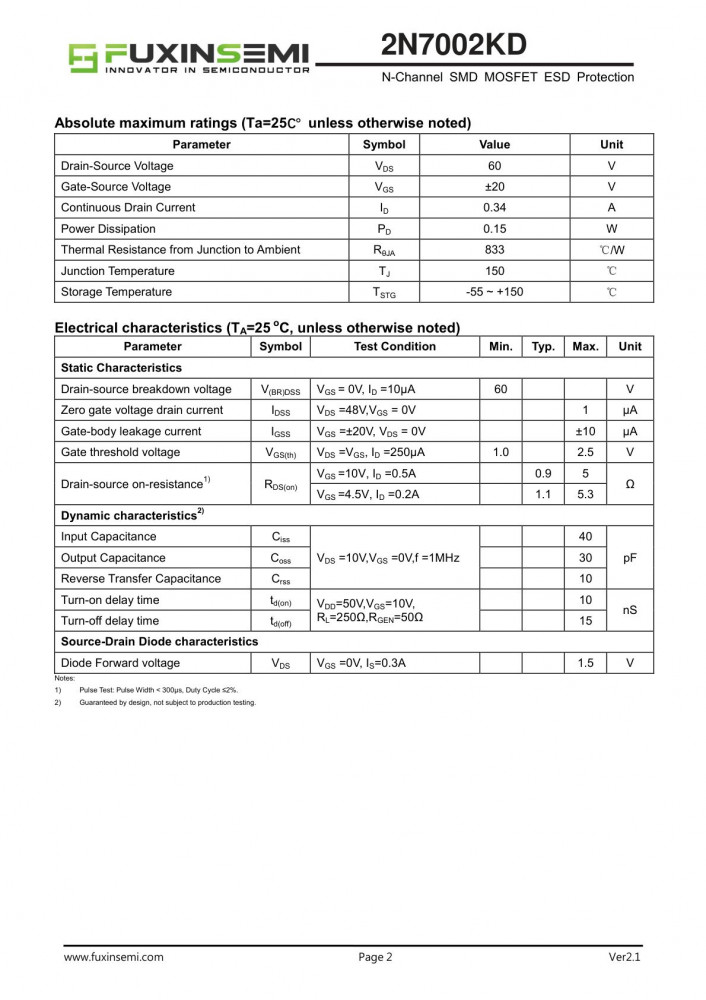 2N7002KD datasheet page 2
