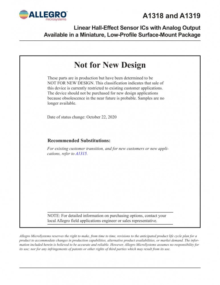 A1318LUA-2-T datasheet page 1