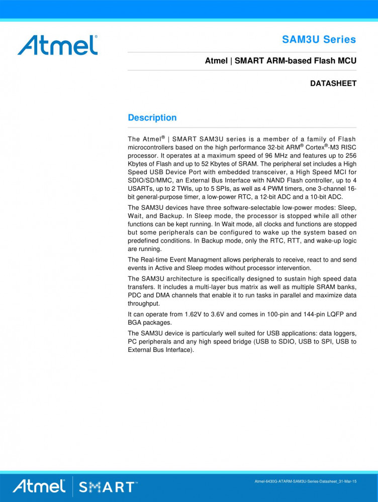 ATSAM3U datasheet page 1