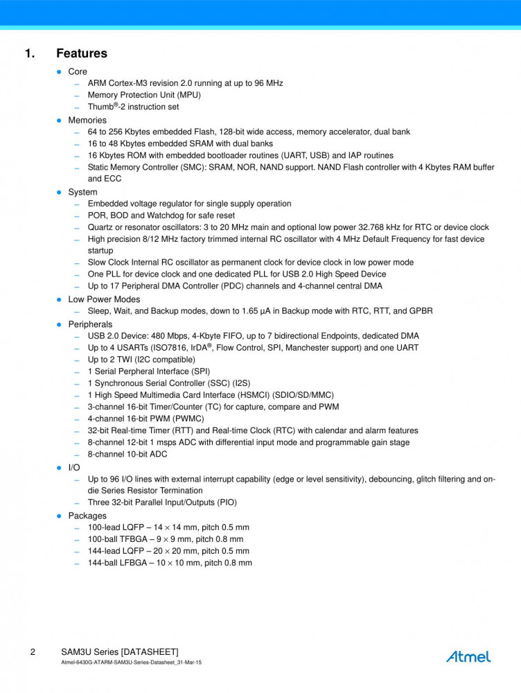 ATSAM3U datasheet page 2