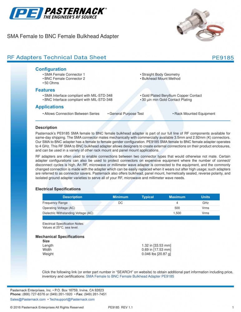 PE9185 technical document page 1