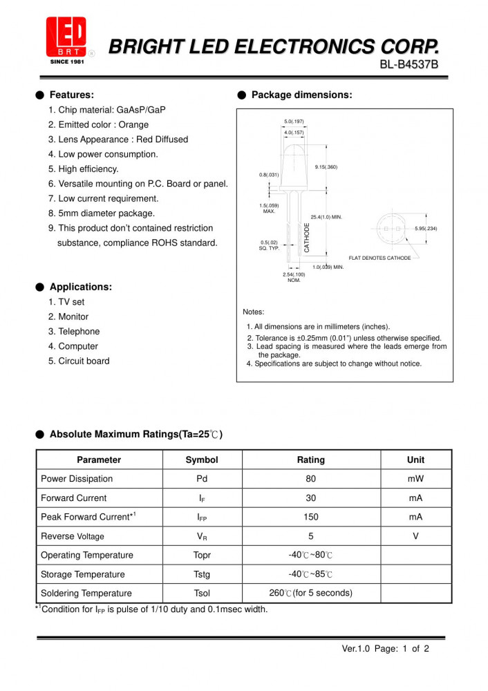BL-B4537B technical document page 1
