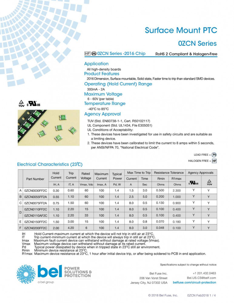Bel Fuse 0ZCN series datasheet page 1