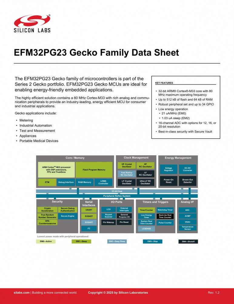 EFM32PG23 datasheet preview, page 1