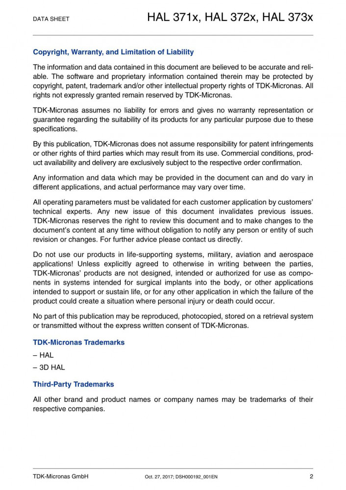 HAL 37xy datasheet preview, page 2