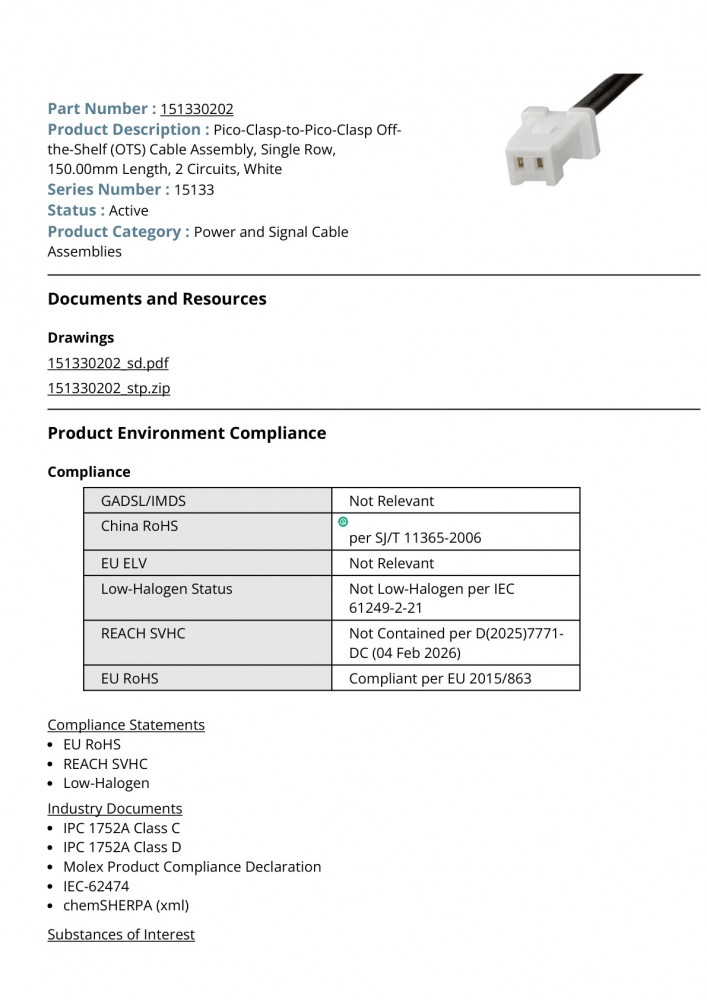 MOLEX 151330202 technical drawing preview, page 1