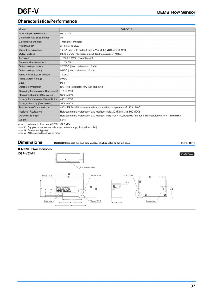 D6F-V03A1 technical document page 2
