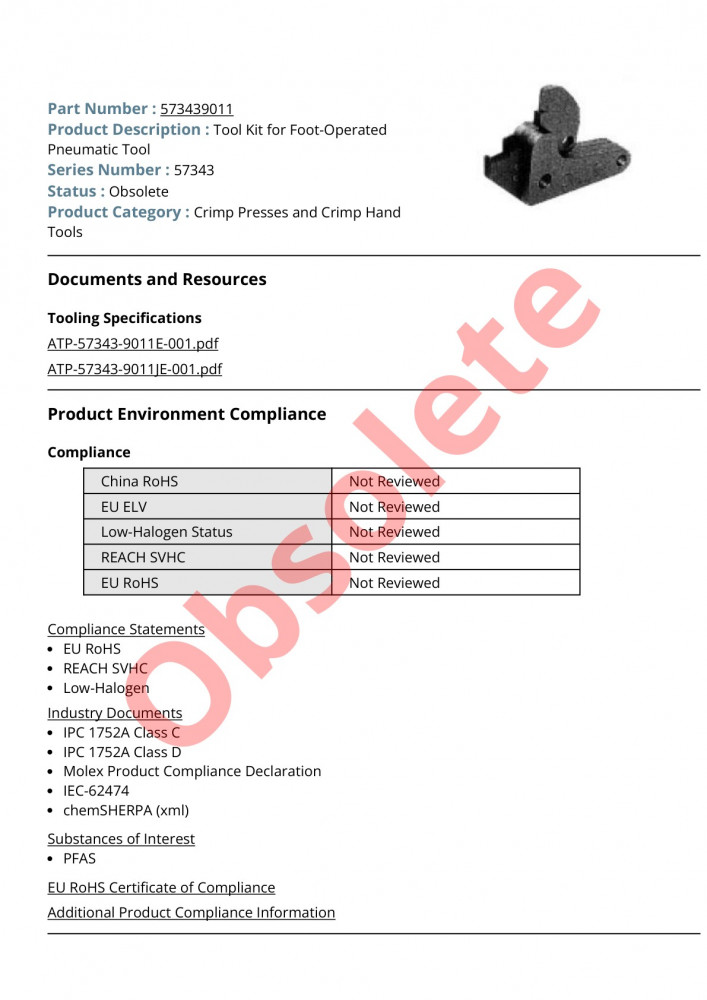Molex 573439011 tooling document image, page 1