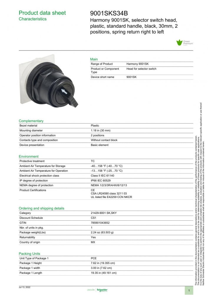 9001SKS34B technical document page 1