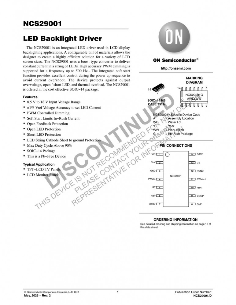 NCS29001 technical document, page 1
