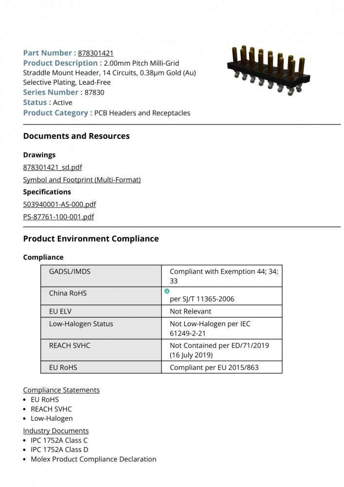 Technical document image 1 for MOLEX 878301421