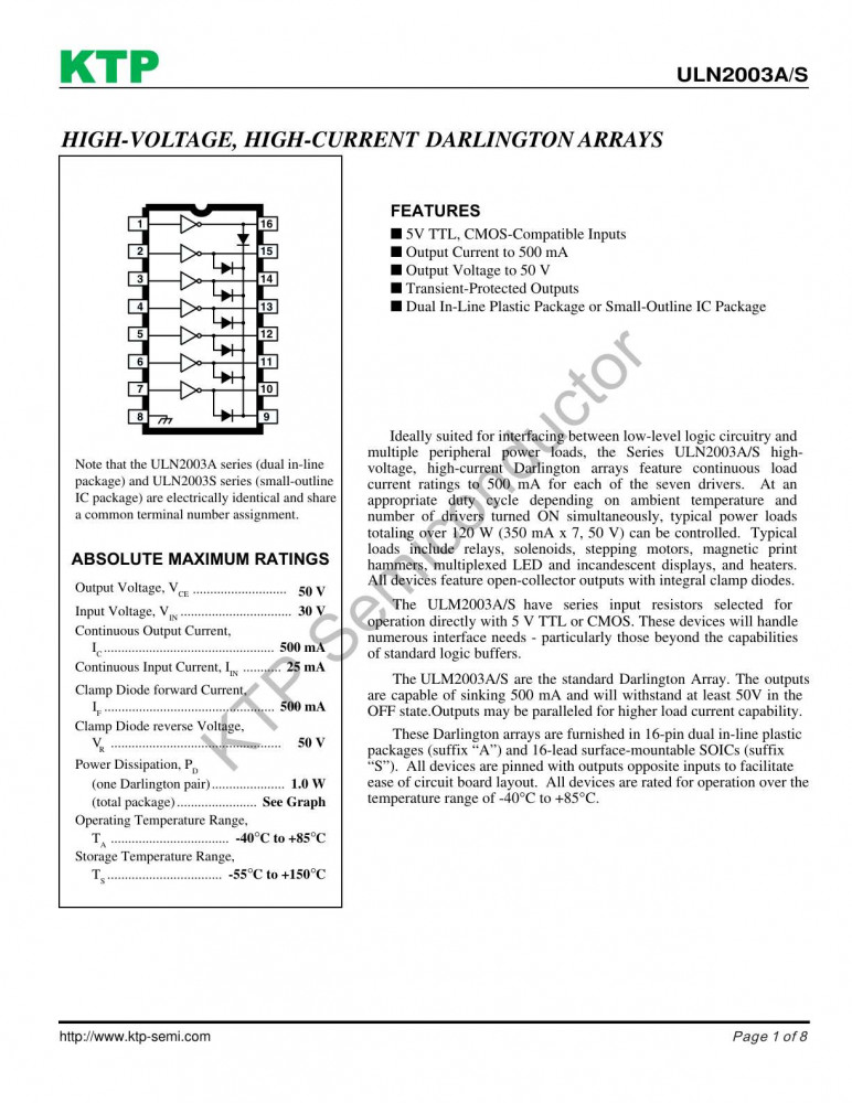 ULN2003S datasheet page 1