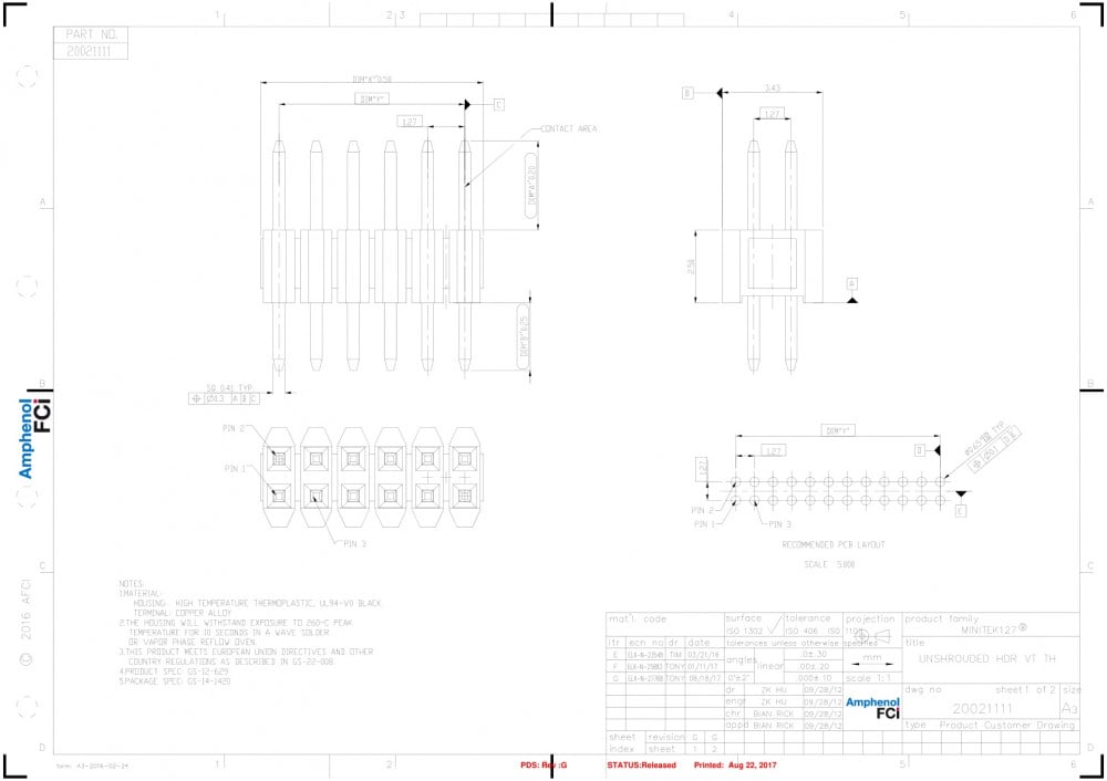 Amphenol MINITEK127 product customer drawing page 1