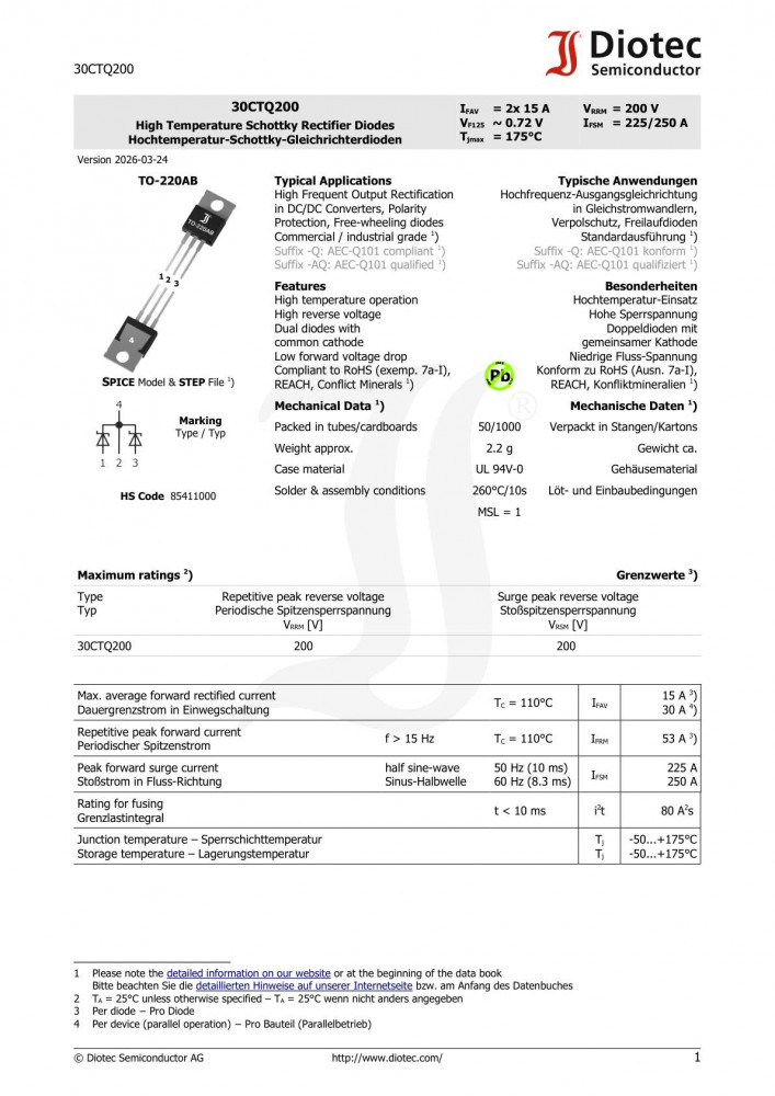 30CTQ200 datasheet page 1